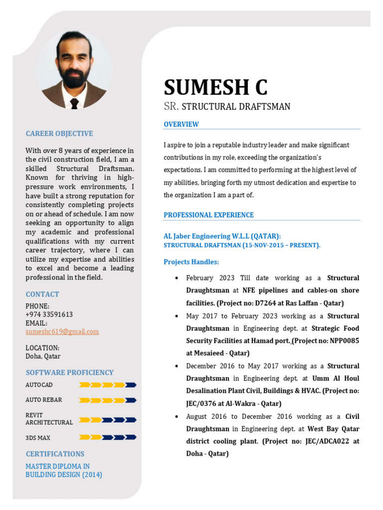 Sr. Structural Draftsman - Sumesh | PDF | Drawing | Technical Drawing