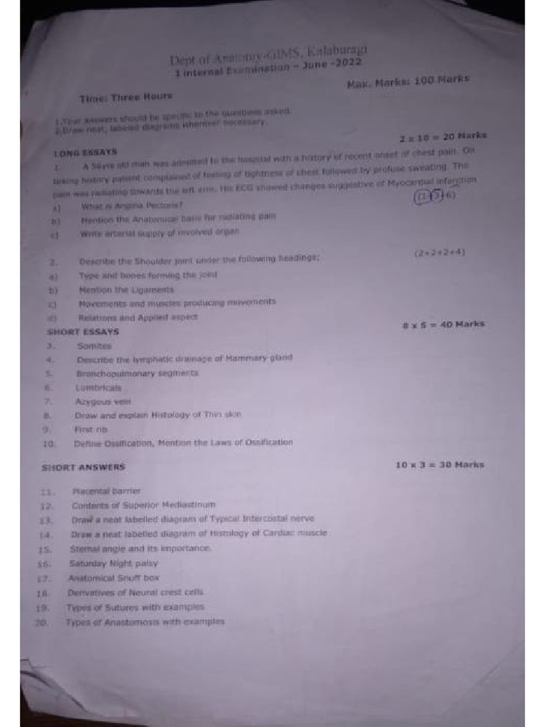 1st Internal Papers 2022,1st Year? | PDF