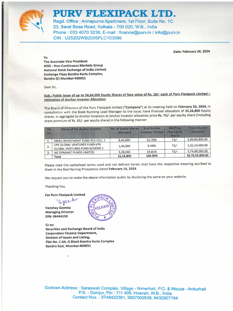 Purv Flexipack Anchor Allocation Report | PDF
