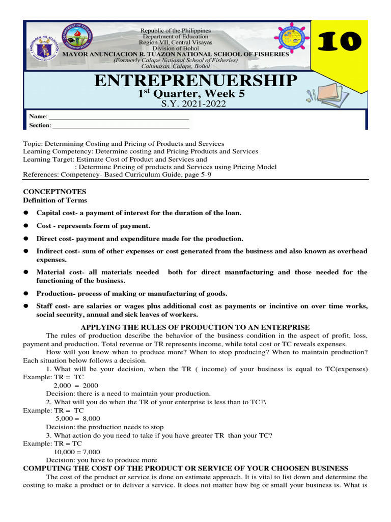 G10 Entrep 10 - Q1 - Week 5 - Villapaz and Pobar | PDF