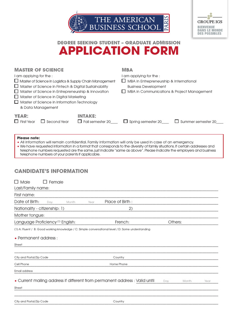 Application Form Graduate | PDF | Master Of Business Administration | Mail