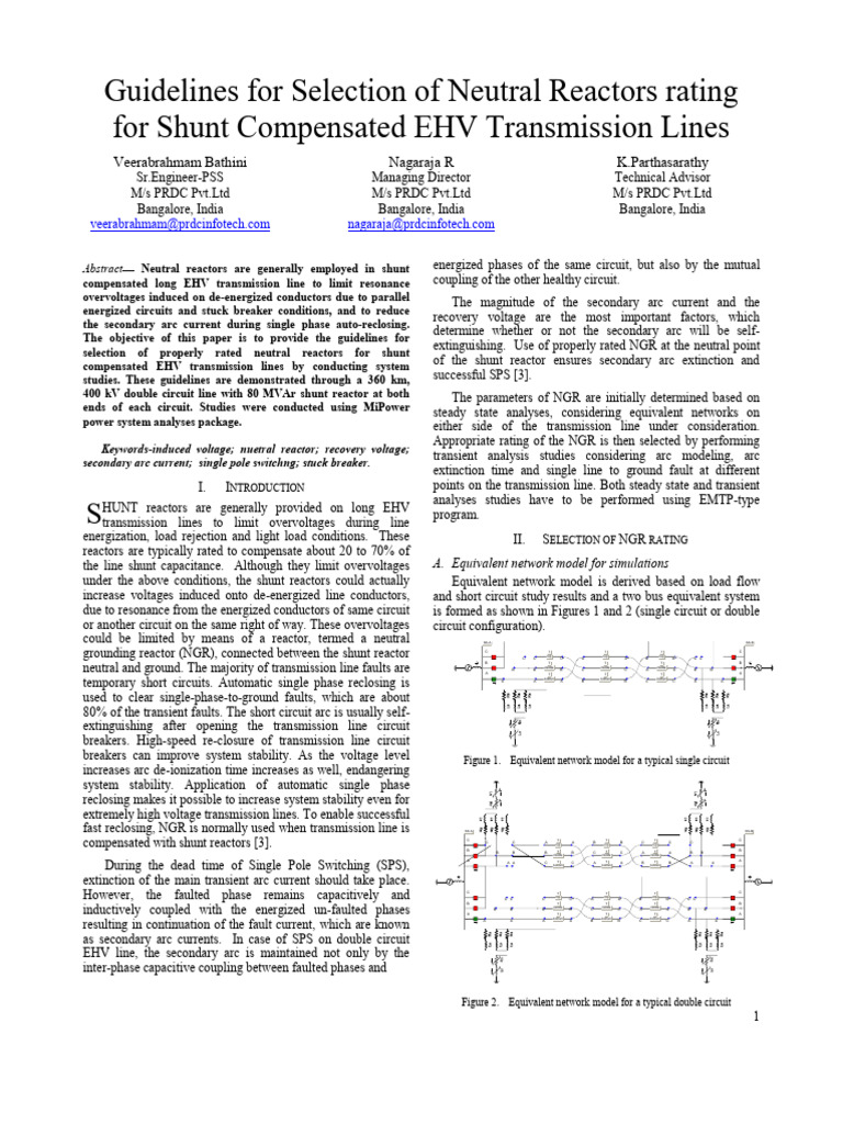 EHV Neutral Reactor Selection Guide | PDF | Electric Power Transmission | Electrical Network
