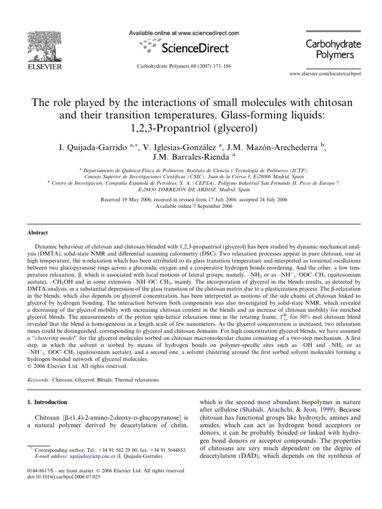 The Role Played by The Interactions of Small Molecules With Chitosan ... The Role Played by The Interactions of Small Molecules With Chitosan ...