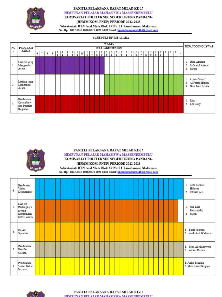 Schedule Divisi Acara Real | PDF