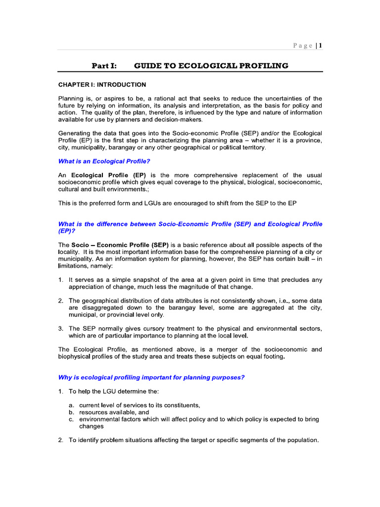 Guide To LGU Ecological Profiling | PDF