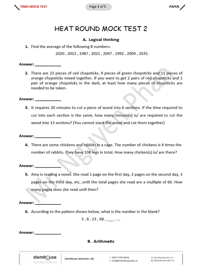 TIMO Mock Test 2 | PDF | Numbers | Length TIMO Mock Test 2 | PDF | Numbers | Length
