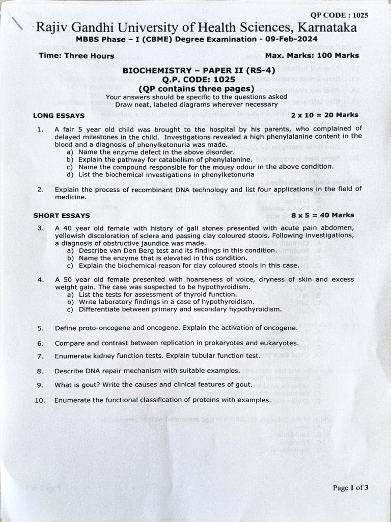 Biochemistry Paper 2 | PDF