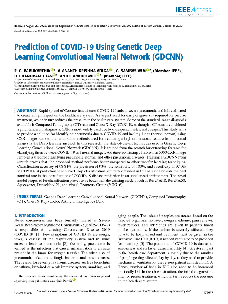 Prediction of COVID-19 Using Genetic Deep Learning Convolutional Neural Network GDCNN | PDF ...
