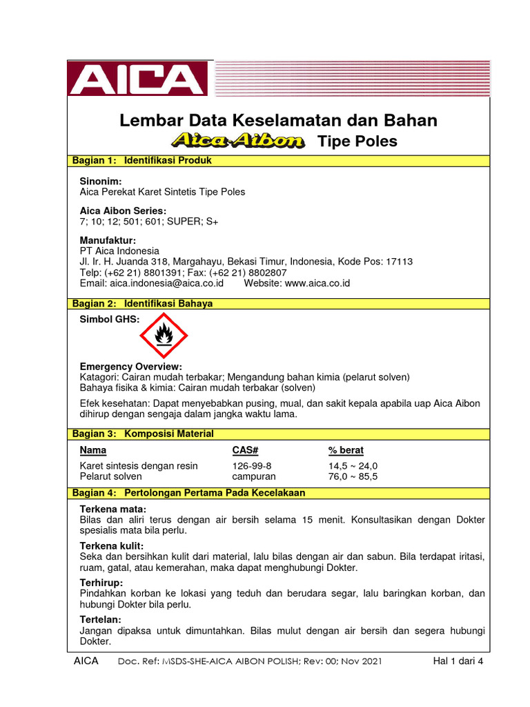 INA MSDS Aica Aibon Polish Rev 2022 | PDF