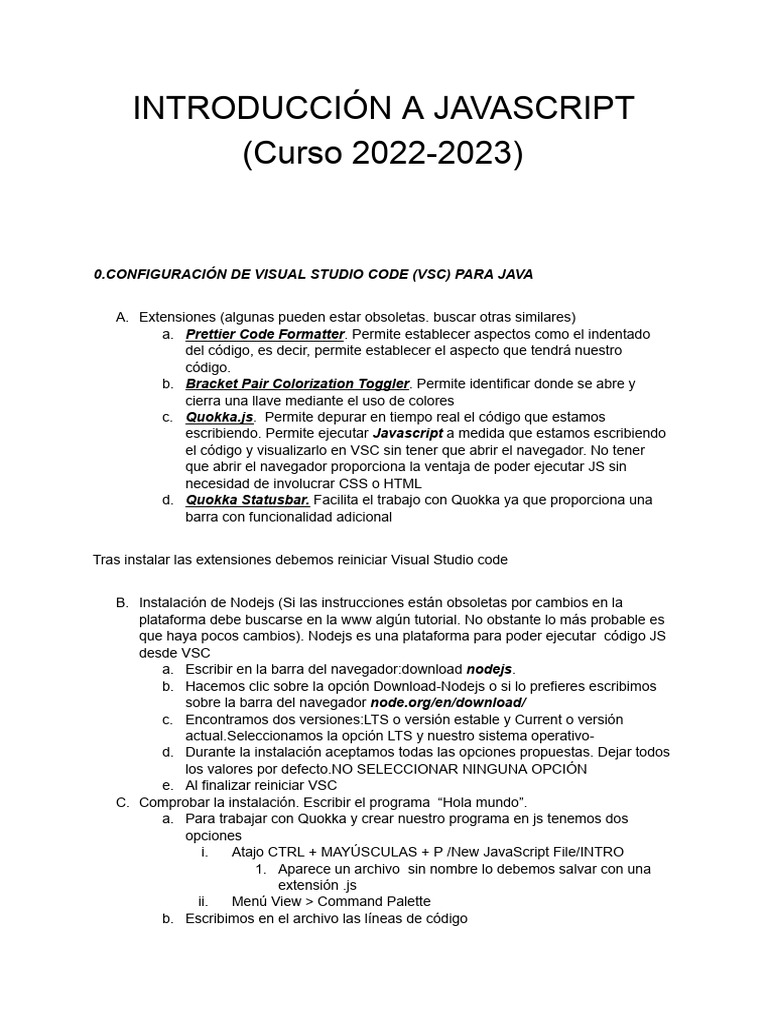 INTRODUCCIÓN A JAVASCRIPT (Curso 2022-2023) | PDF | Script Java | HTML