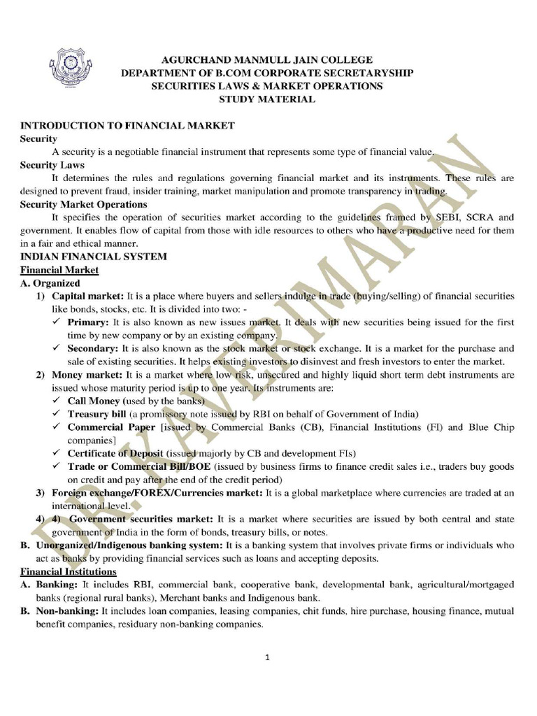 STUDY MATERIAL FOR STUDENTS - SLMO - UNIT I | PDF