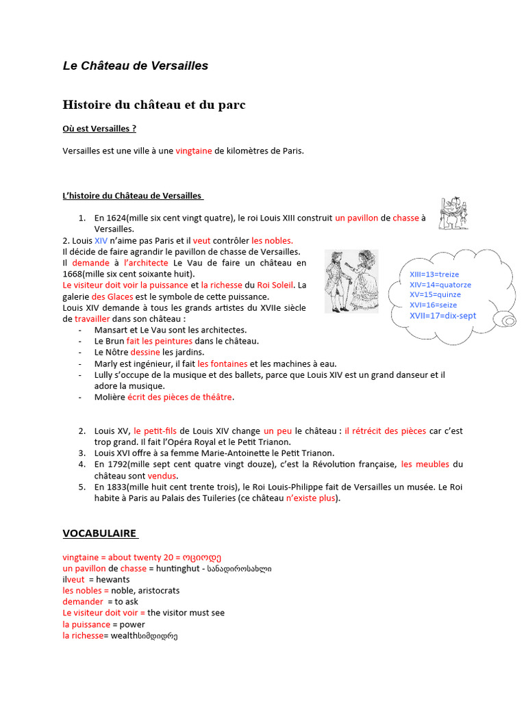 Le chateau de Versailles Textes Exercices (2) | PDF