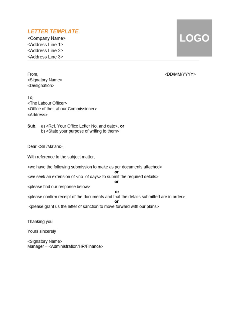Letter To Labour Officer For Various Reasons Template | PDF