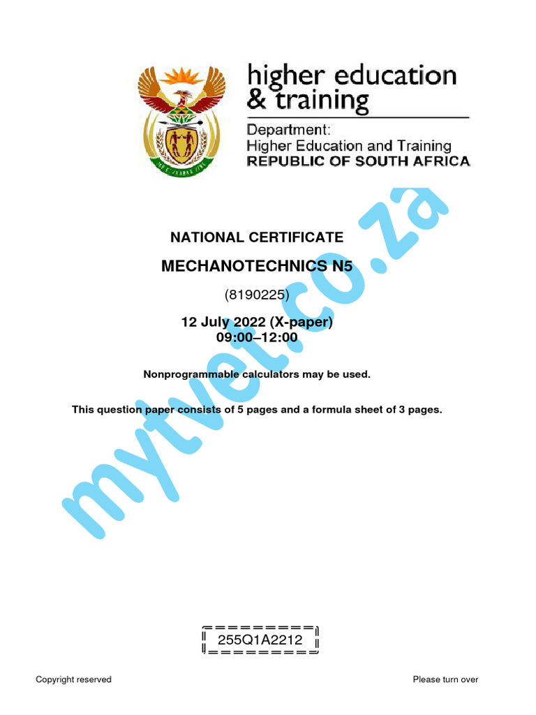 N5 Mechanotechnics August 2022 Question Paper | PDF | Belt (Mechanical ...