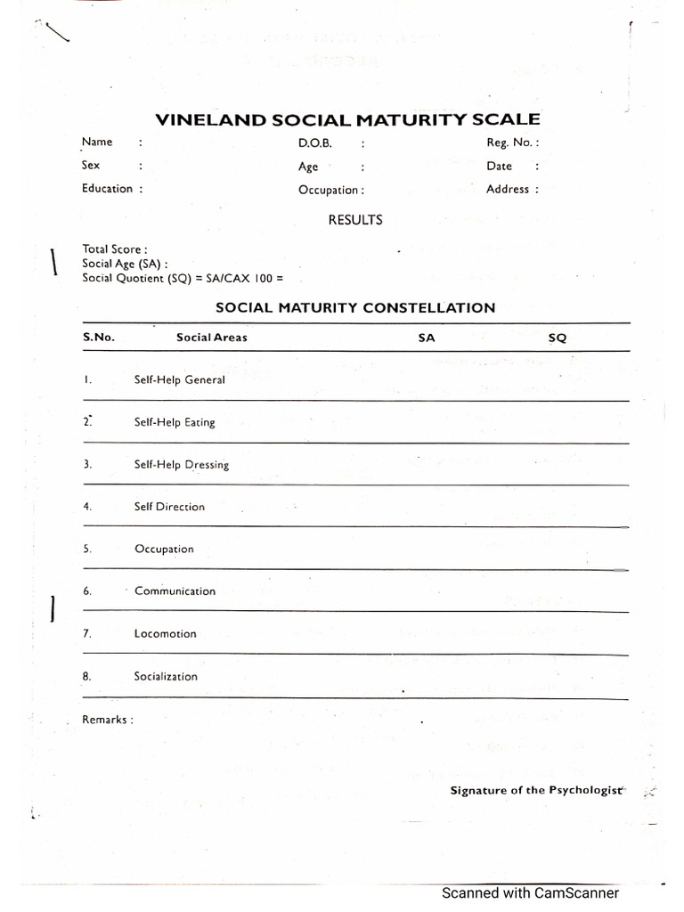 Vineland Social Maturity Scale | PDF