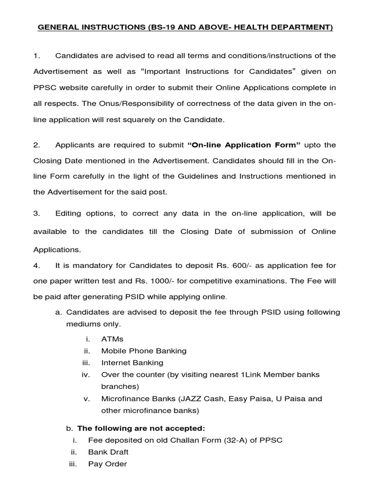 General Instructions (BS-19 and above-Health Deptt)_28-07-2022 | PDF