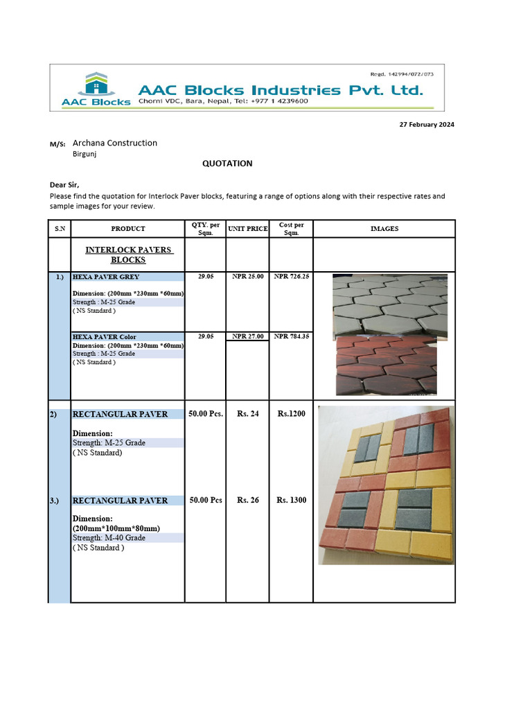 Interlock Paver Block Quotation | PDF