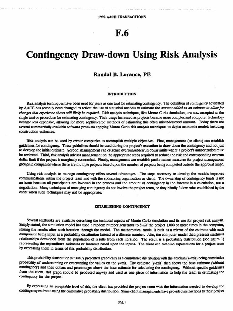 1996 AACE - F6 - Contingency Drawdown Using Risk Analysis | PDF ...