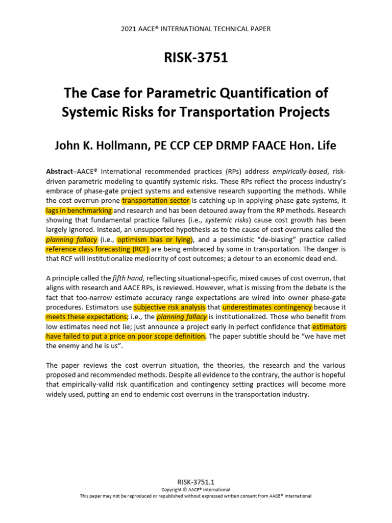 2021 AACE - Risk-3751 - John Hollman - The Case For Parametric ...