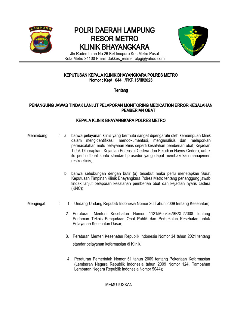 SK Penangung Jawab Tindak Lanjut Pelaporan Medication Error | PDF