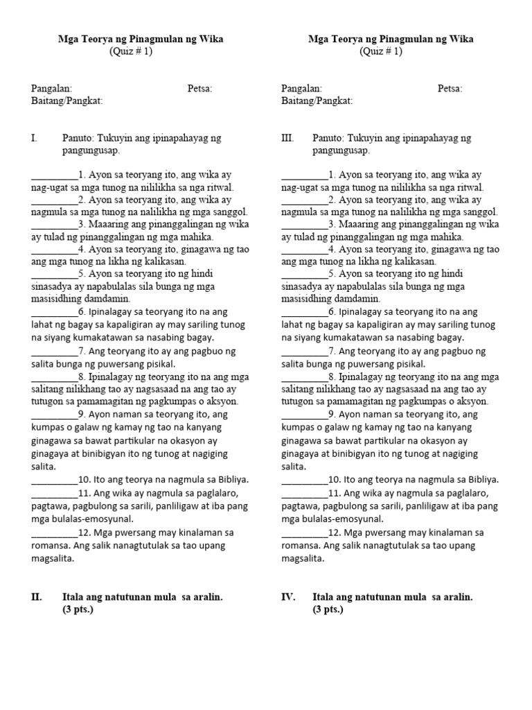 Mga Teorya NG Pinagmulan NG Wika | PDF