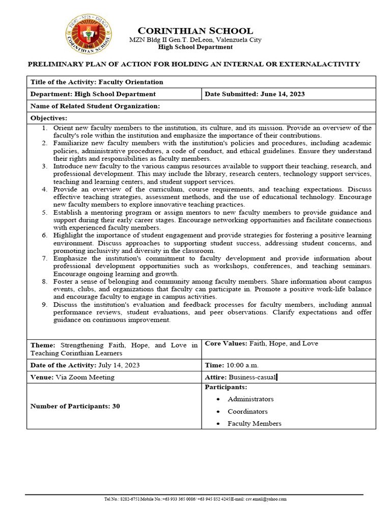 01 Preliminary Action Plan Form 1 | PDF