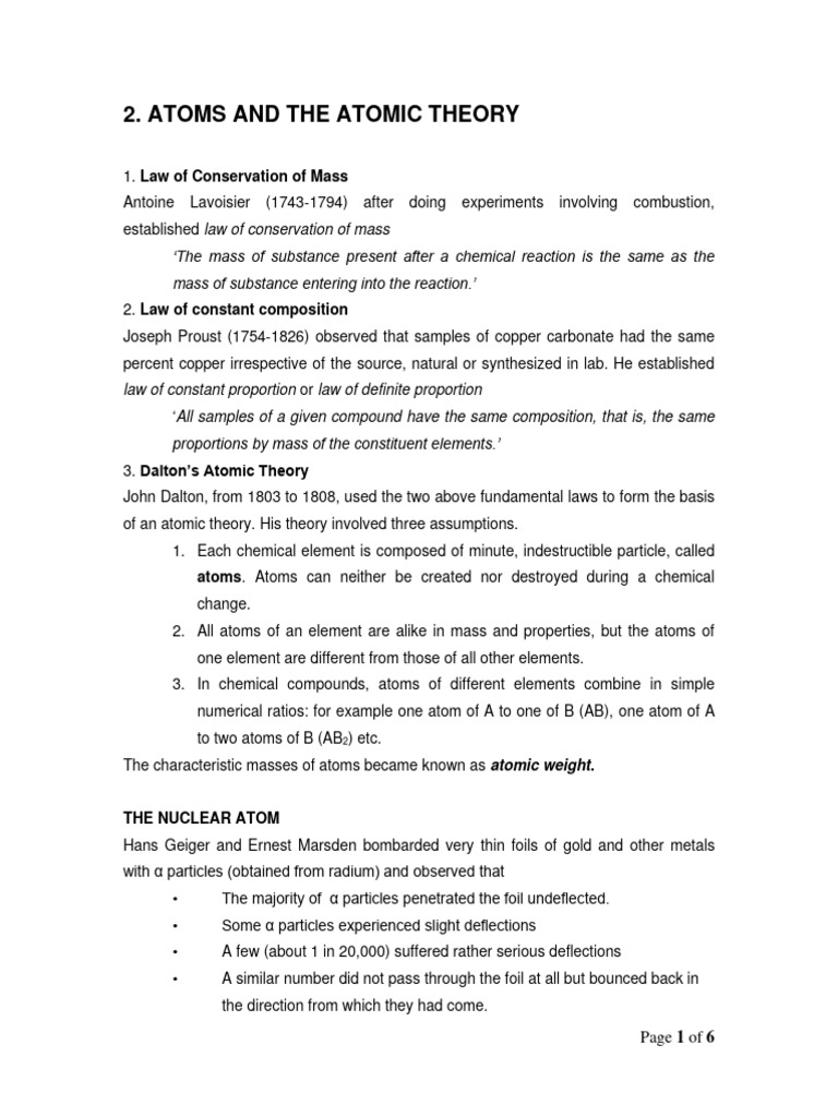 Notes 2 - Atoms and Atomic Theory | PDF | Science & Mathematics