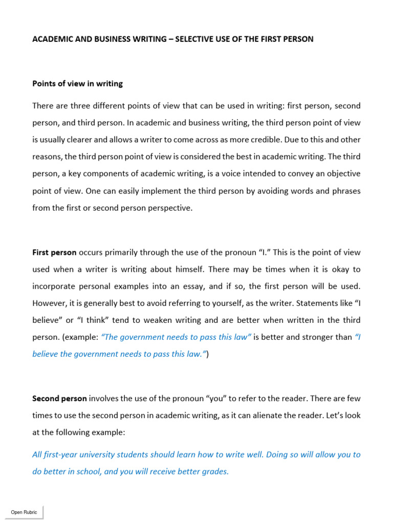 ACADEMIC+WRITING Third+person | PDF | Narration | Sentence (Linguistics)