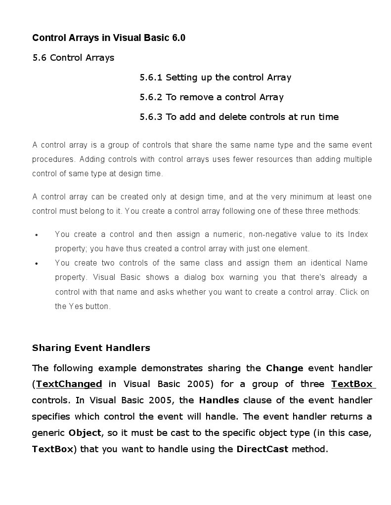 Control Arrays in Visual Basic 6.0: Sharing Event Handlers | PDF ...