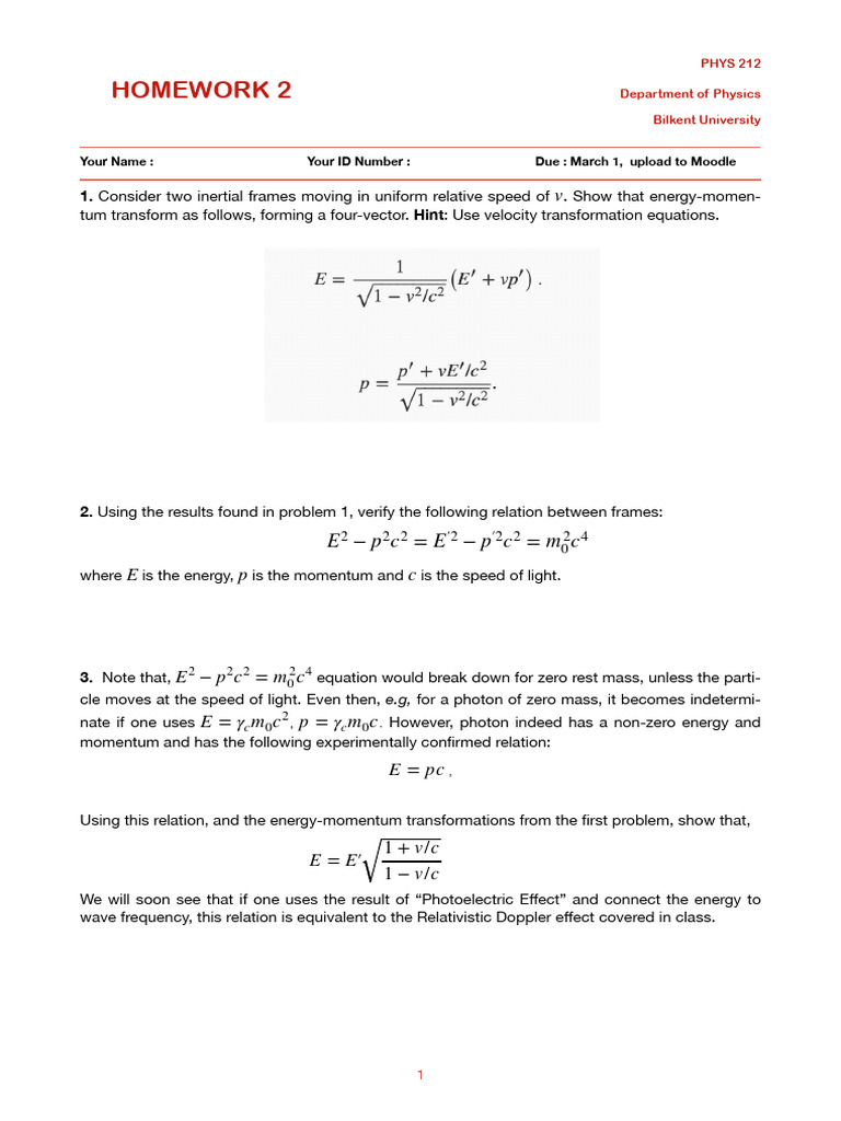 HW-2 | PDF | Photon | Applied And Interdisciplinary Physics