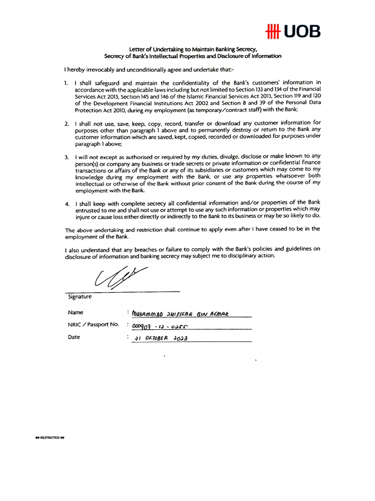 Letter Of Undertaking | PDF