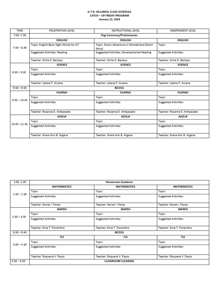 Catch Up Friday | PDF