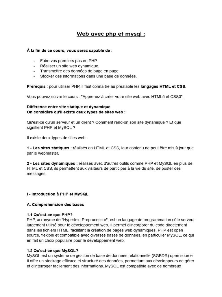 Introduction Au Web Php&Mysql | PDF
