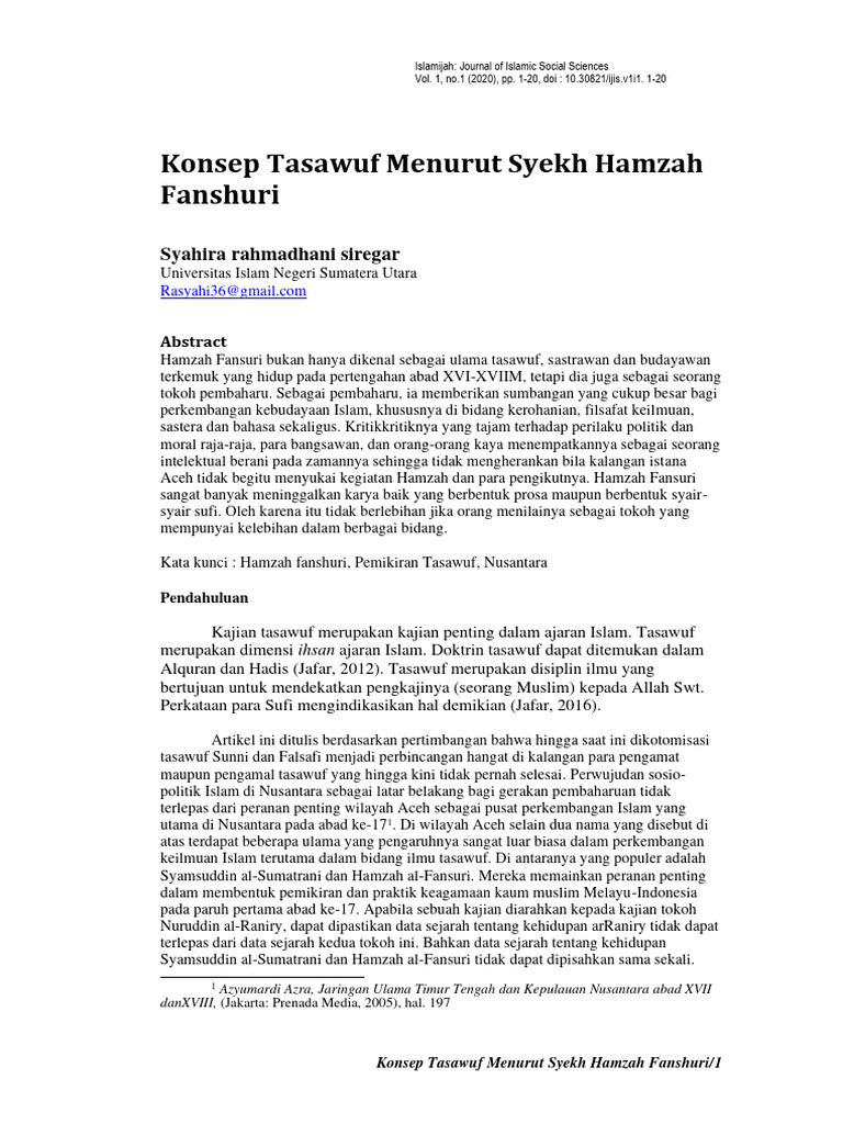 Konsep Tasawuf Hamzah Fansuri | PDF