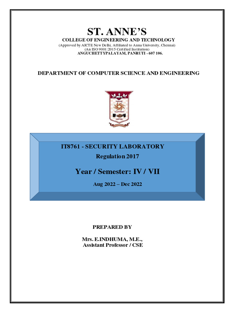 IT8761-SECURITY LABORATORY-590519304-IT8761 Security Labmanual | PDF | Encryption | Cryptography