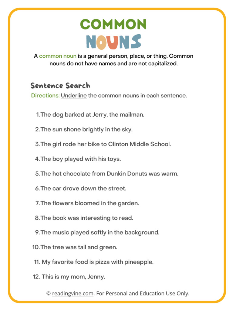 Common Nouns Sentence | PDF | Wellness
