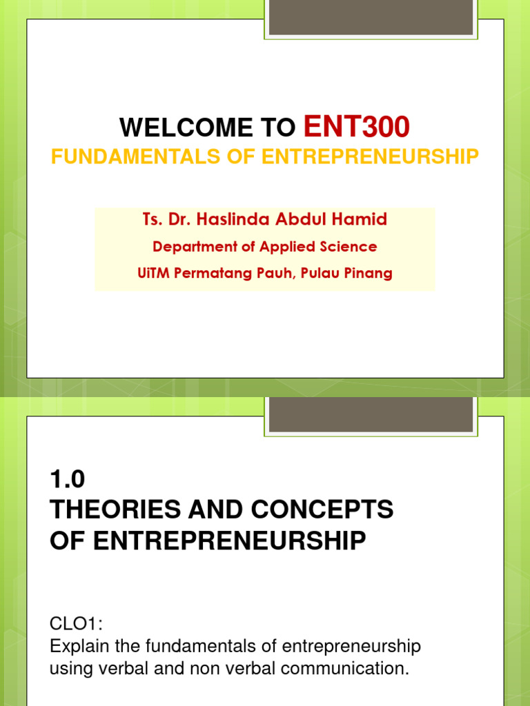 ENT300 01 Theories and Concepts of Ent | PDF | Entrepreneurship | Hadith