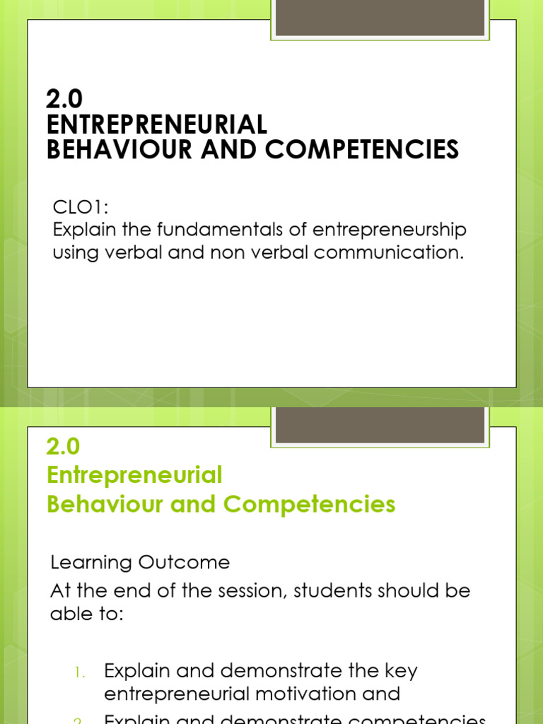 ENT300 02 Ent Behaviour and Competencies | PDF | Entrepreneurship | Motivational