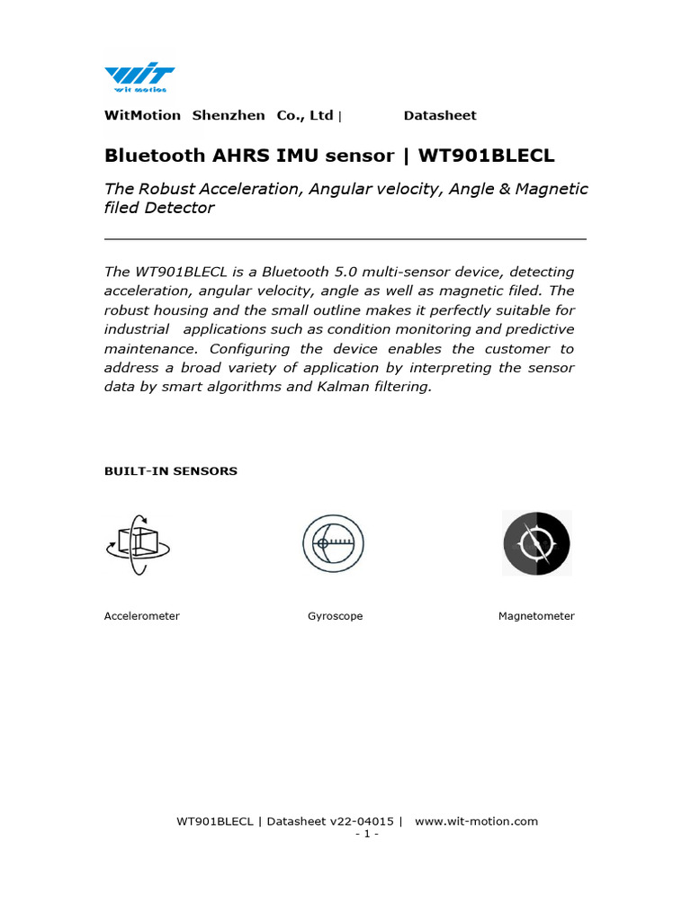WT901BLECL DataSheet | Download Free PDF | Accelerometer | Computing