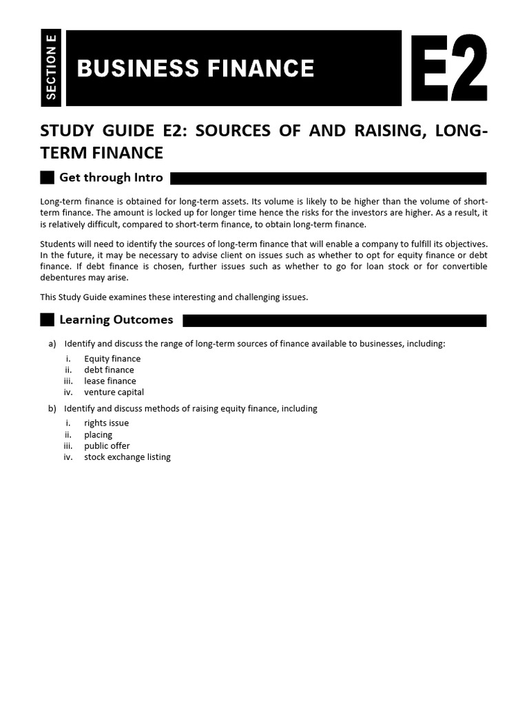 Study Guide E2: Sources of and Raising, Long-Term Finance | PDF | Bonds ...