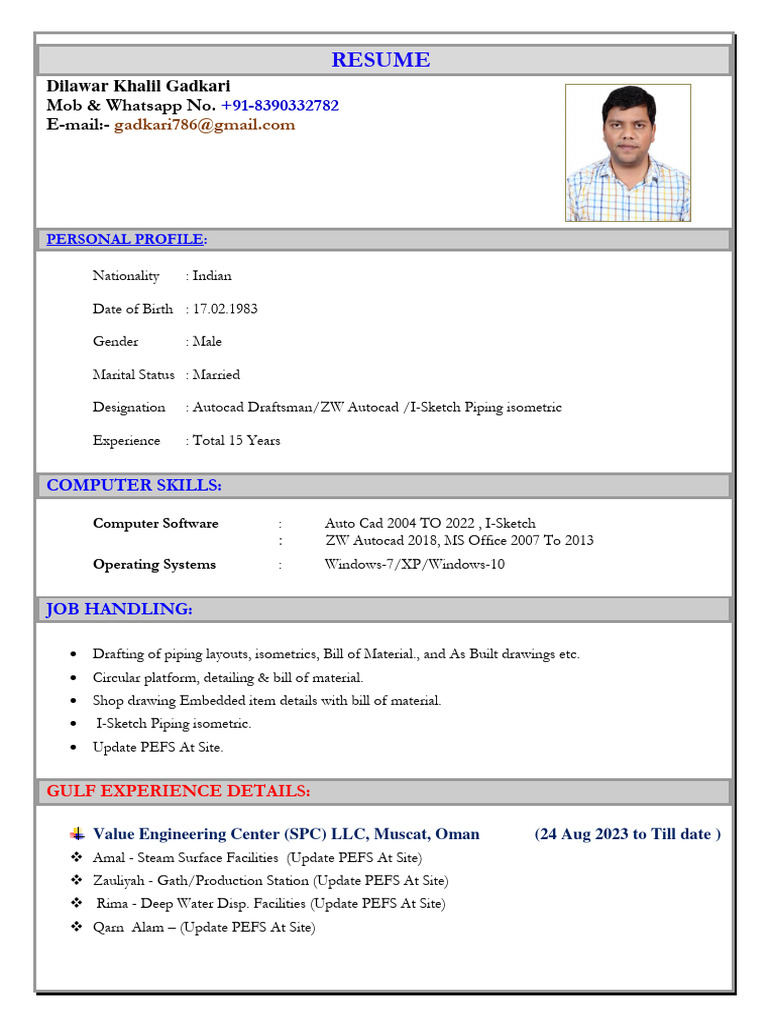 Dilawar Khalil (RESUME-04.03.2024) | PDF | Technical Drawing
