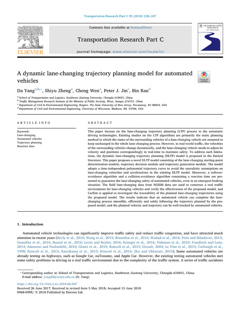 A Dynamic Lane Changing Trajectory Planning Model For Automated Pdf