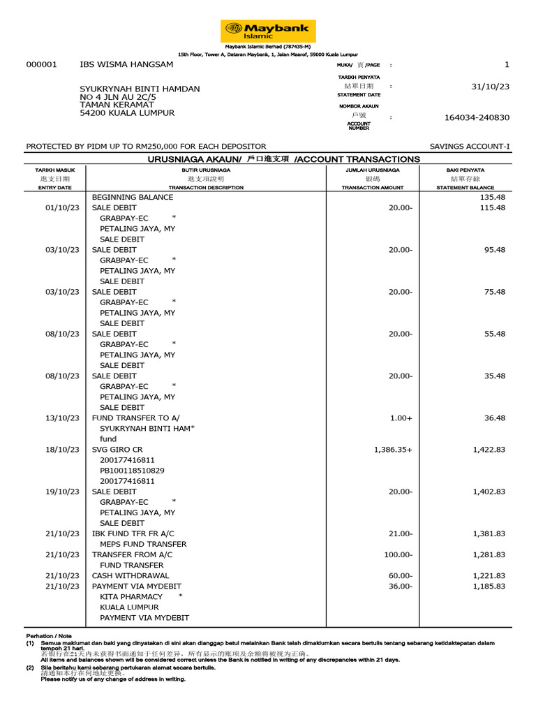 Ibs Wisma Hangsam 1 31/10/23 | PDF