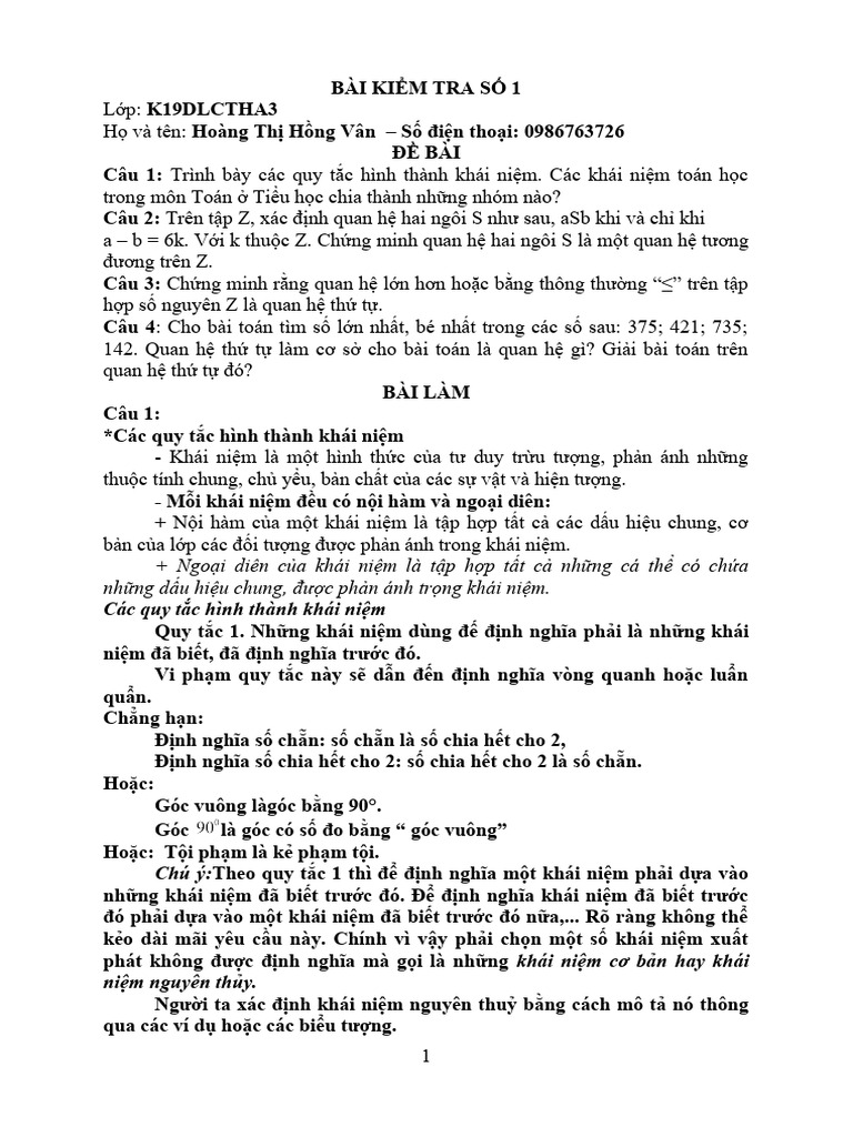 52 HOÀNG THỊ HỒNG VÂN .BÀI KT SỐ 1 | PDF