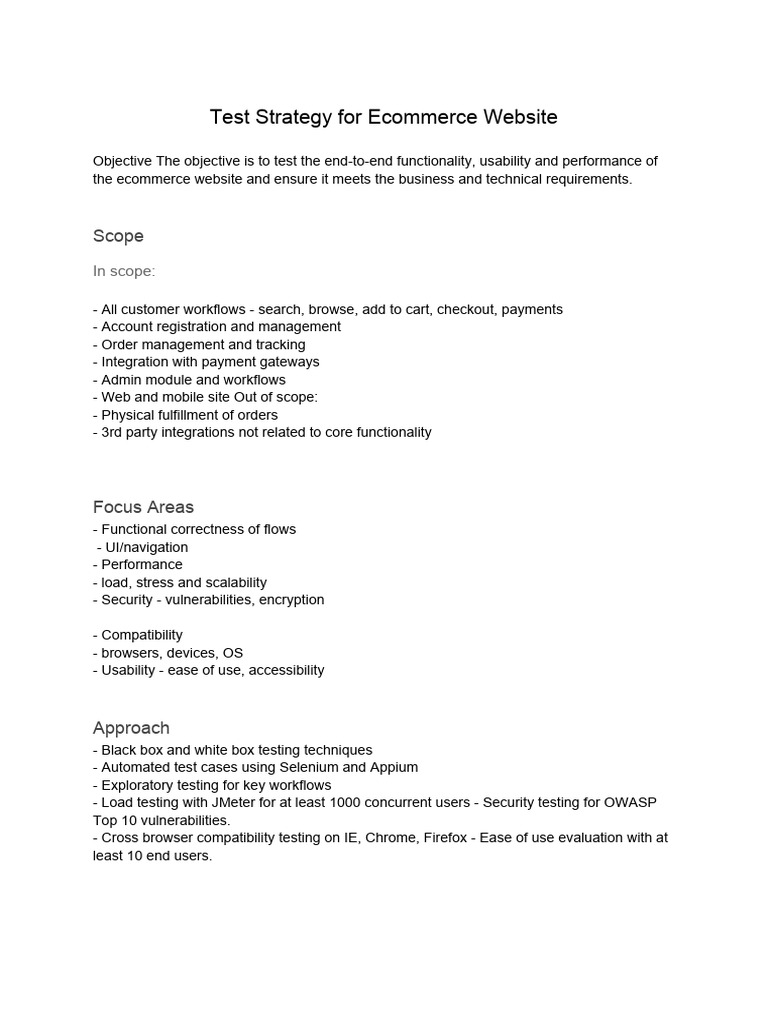 Test Strategy For Ecommerce Website Pdf