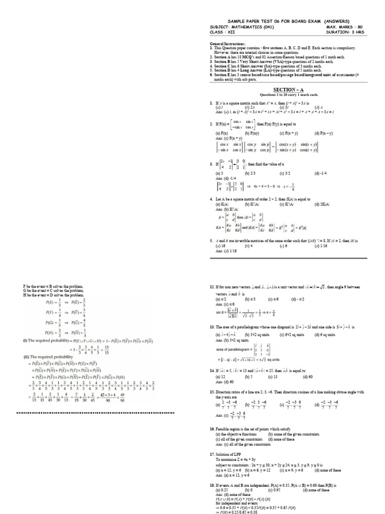 Maths Pre Board Xii Ms Vi-X - Booklet - Part - 2 | Download Free PDF | Mathematics ...