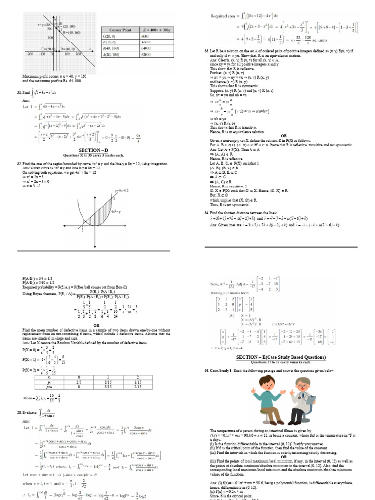 MATHS PRE BOARD XII MS VI-X - Booklet - Part - 1 | PDF