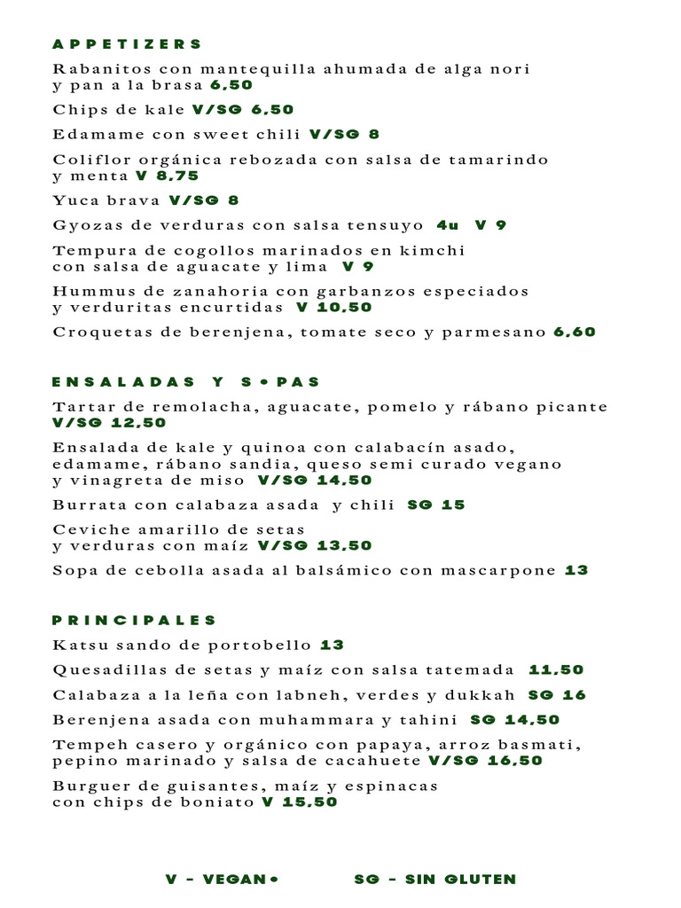 Green spot menu | PDF | Alimentos | Ingredientes de comida