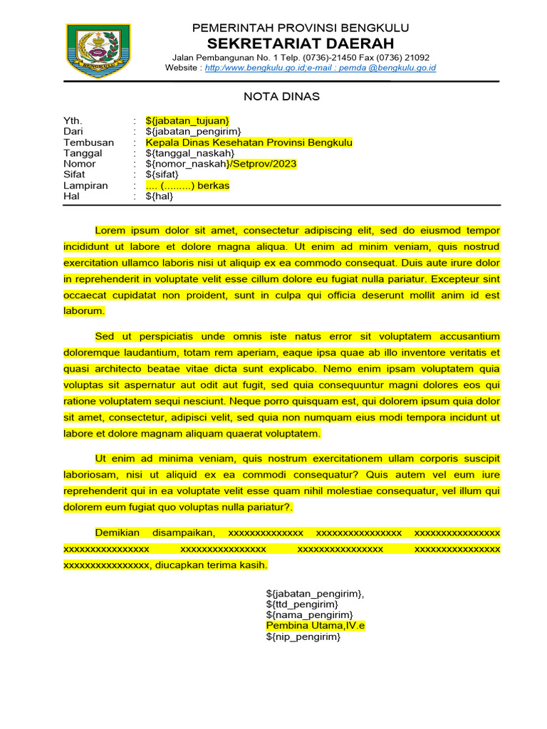 Template Nota Dinas TTD Sekda | PDF