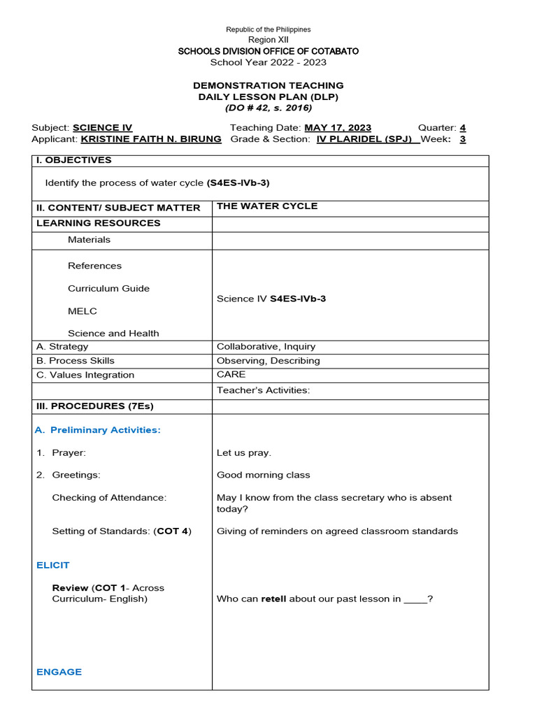 Lesson Plan - WATER CYCLE | Download Free PDF | Water | Water Cycle